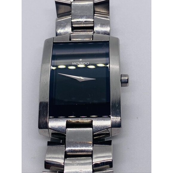 Movado | Accessories | Movado Mens Eliro Rectangle Black Dial Stainless ...